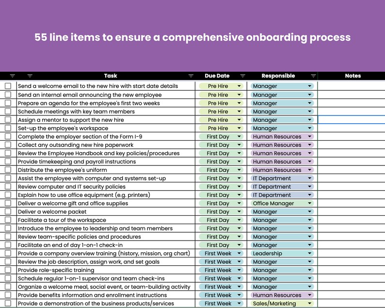 New Hire Onboarding Checklist: Instant Access Google Sheet - Etsy