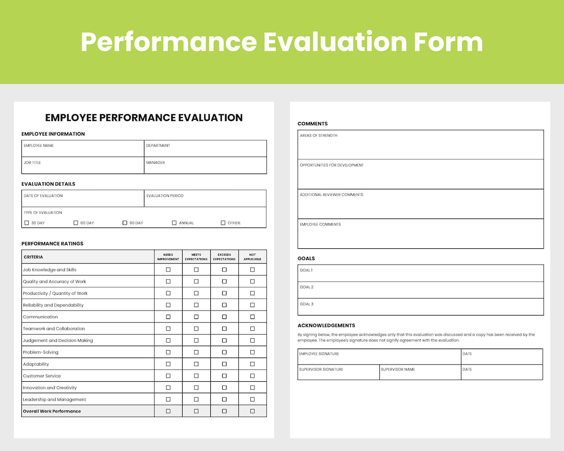 Performance Review Form: Employee Evaluation Google Doc Template (US ...