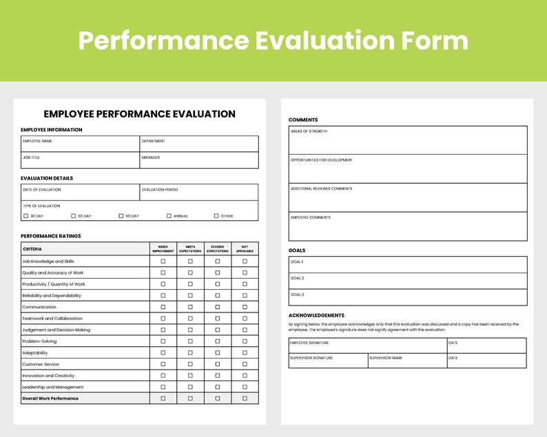 Performance Review Form: Employee Evaluation Google Doc Template (US ...