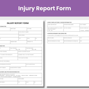 Injury Report Form | Google Doc and Fillable PDF | Accident Report Form ...