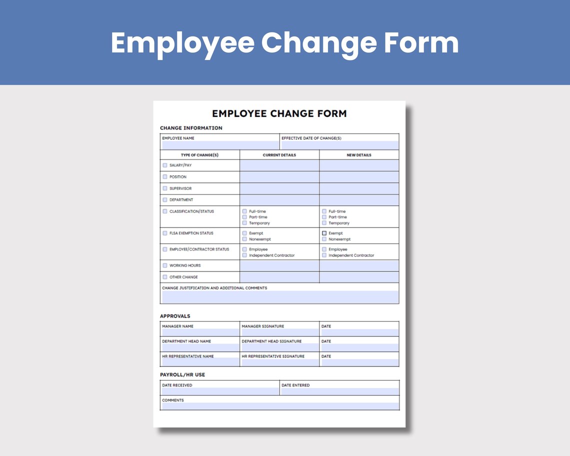 Employee Change Form | Personnel Action Form | Editable Google Doc ...