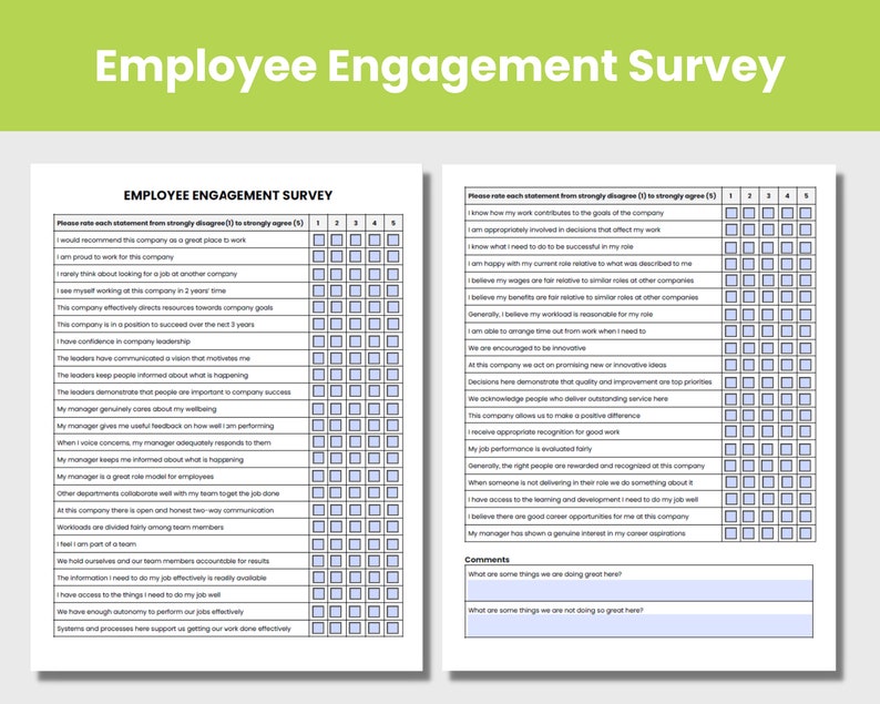 Employee Engagement Survey Instant Access Google Doc & Fillable PDF ...