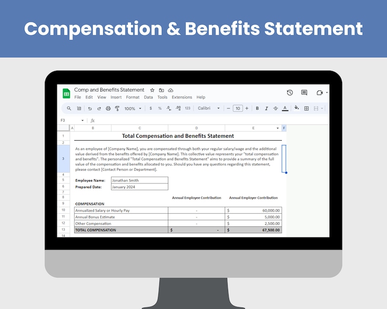 Compensation and Benefits Statement Template (google Sheets) - Etsy