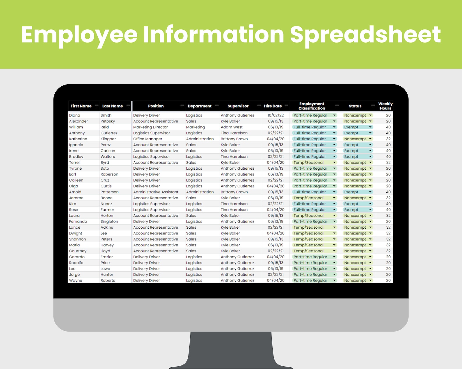 Employee Information Spreadsheet | Employee Info Tracking | Employee ...