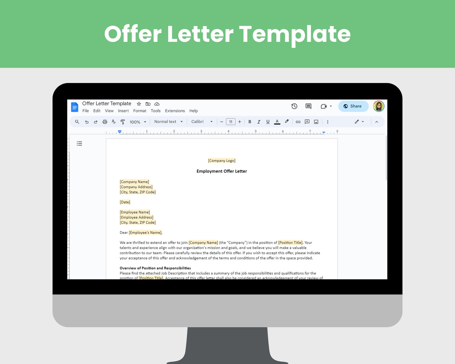Job Offer Letter Template | Term Agreement Template | New Hire Letter ...