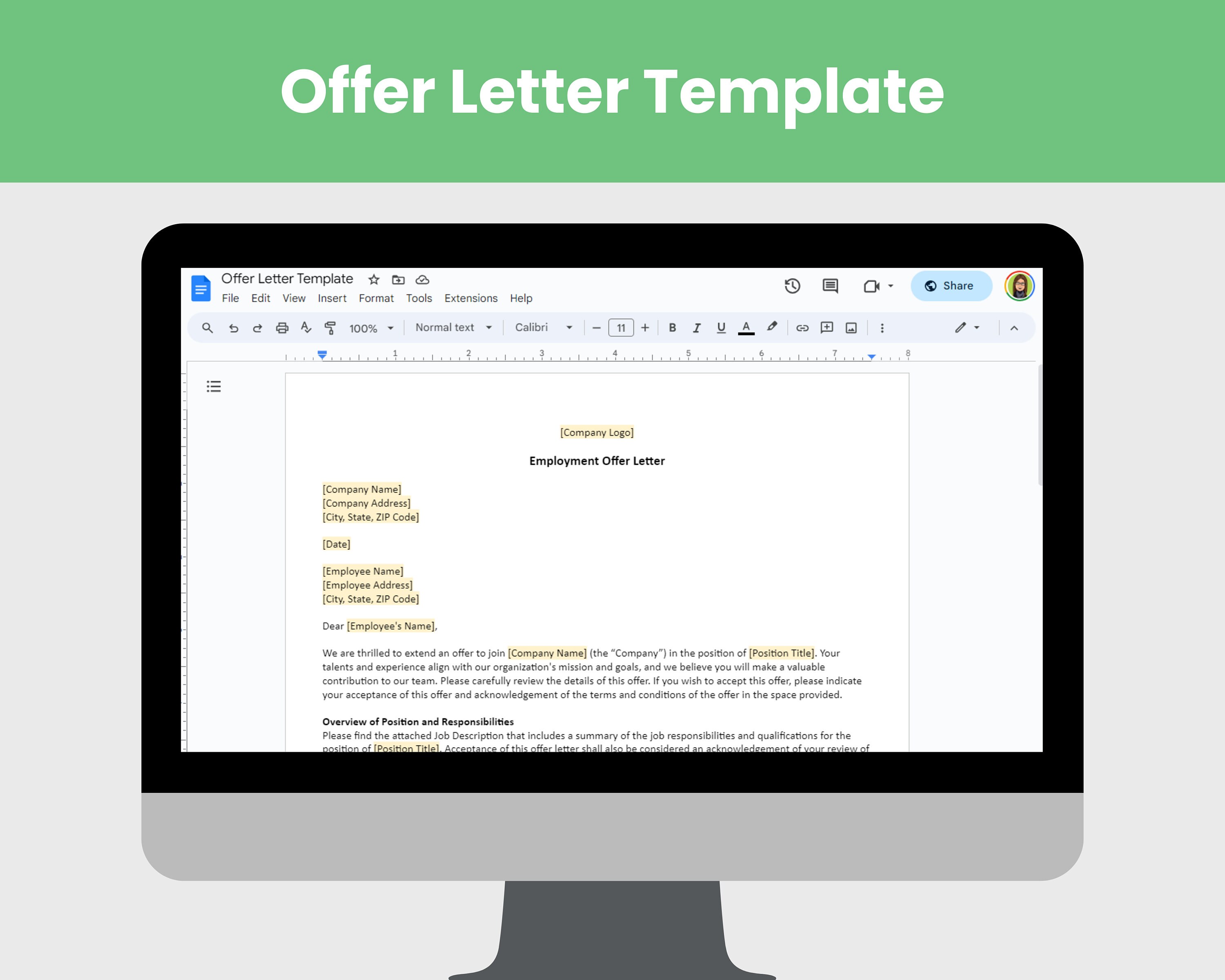 Job Offer Letter Template | Term Agreement Template | New Hire Letter ...