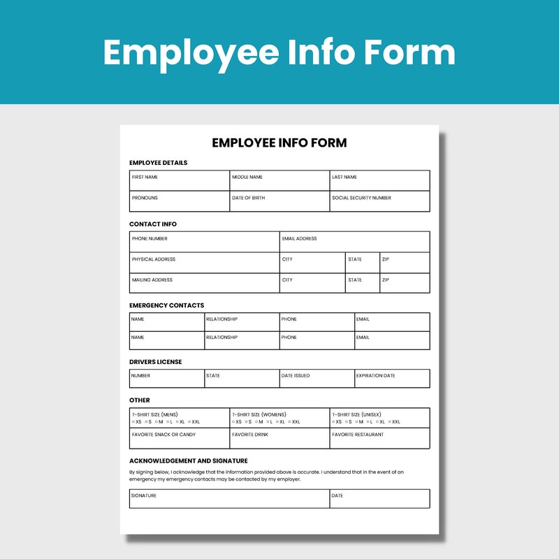 Employee Information Form - Etsy