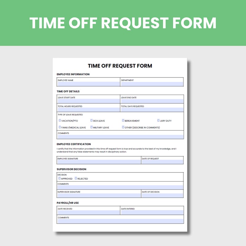 Employee Time off Request Fillable - Etsy