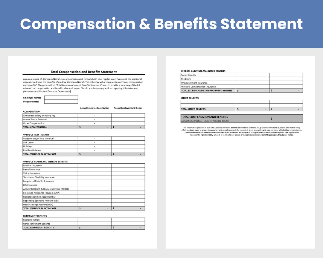 Compensation and Benefits Statement Template (google Sheets) - Etsy