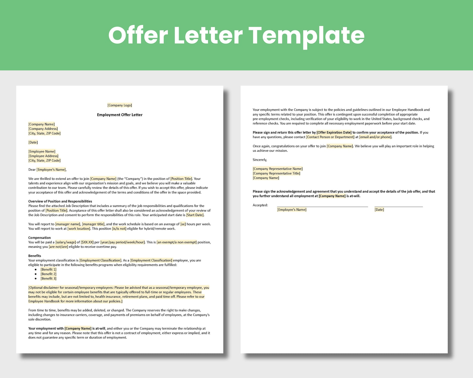 Job Offer Letter Template | Term Agreement Template | New Hire Letter ...