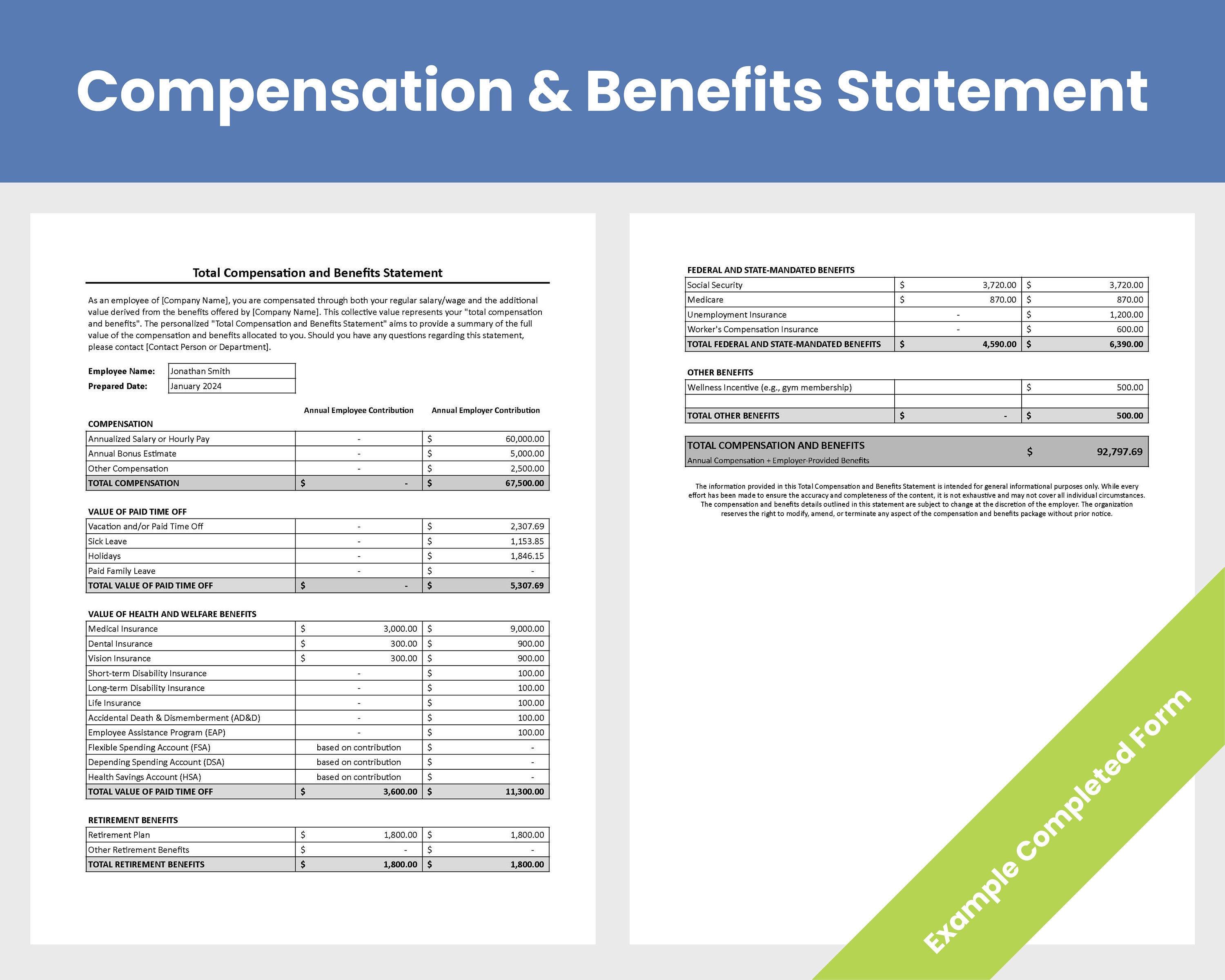 Compensation and Benefits Statement Template (google Sheets) - Etsy