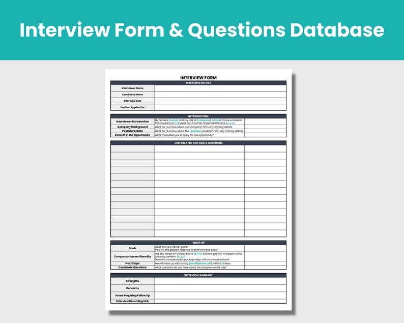 Interview Document and Questions Database | Instant Access Google Sheet ...