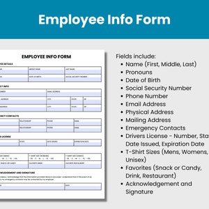 Employee Info Form | New Hire Info Form | Google Doc & Fillable PDF ...