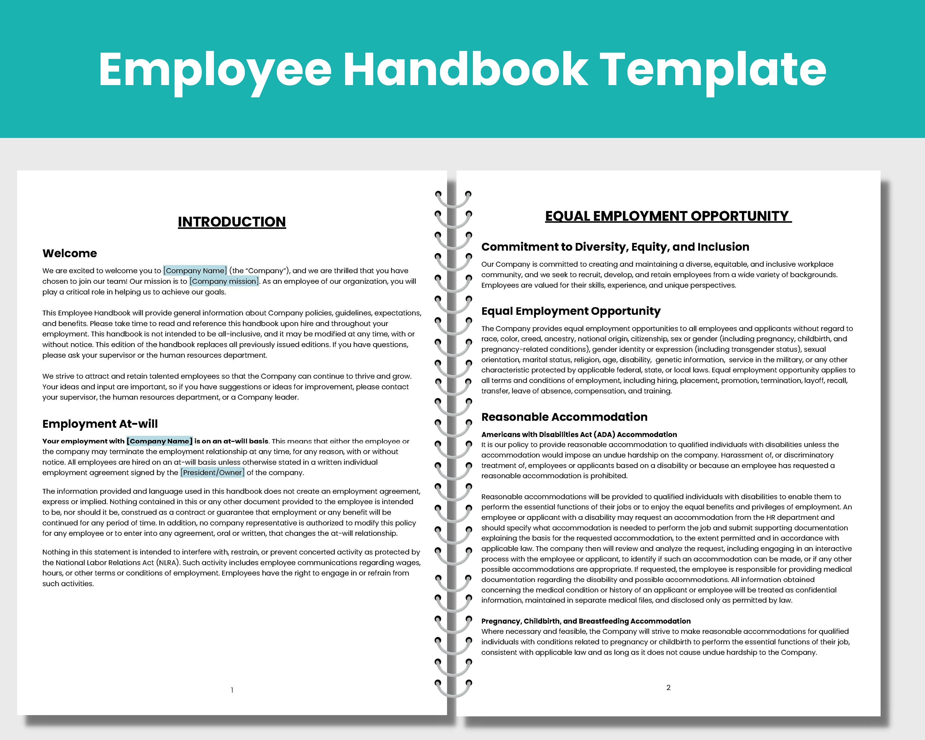 Employee Handbook Template | Instant Access Google Doc | 50+ Employment ...