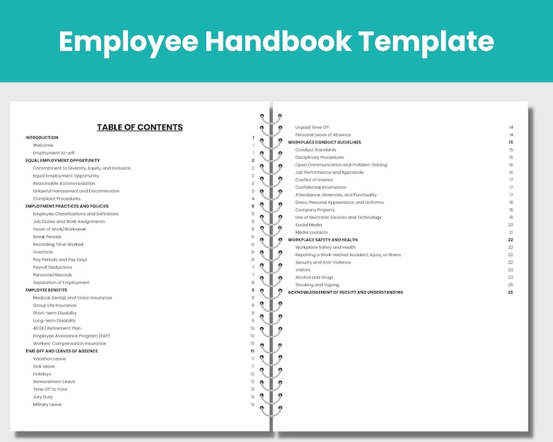Employee Handbook Template | Instant Access Google Doc | 50+ Employment ...
