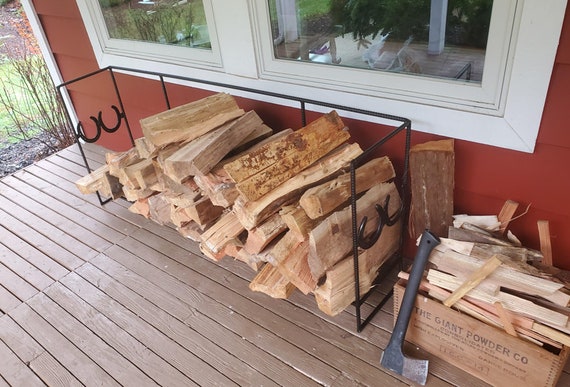 Firewood rack made from rebar and horse shoes | Etsy
