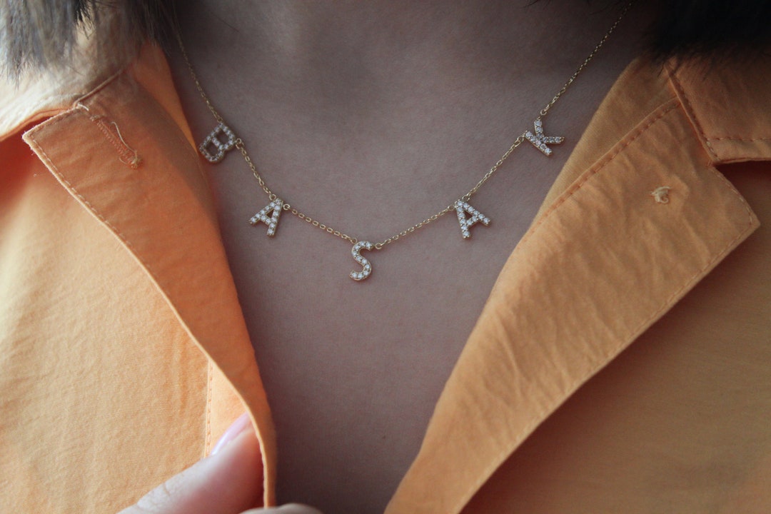 Silver Initial Name Necklace, Initial Necklace With Zircon, Gold Letter ...