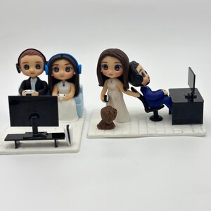 Gaming Wedding Cake Topper Custom Gamer Couple Figurine Bride Groom ...