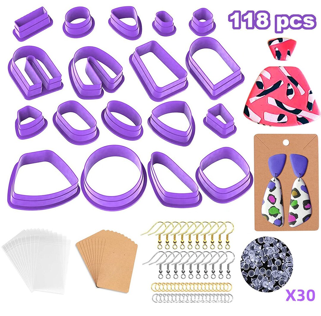 118pcs Multi Shapes Clay Polymer Cutters With Earring Studs and Hooks ...