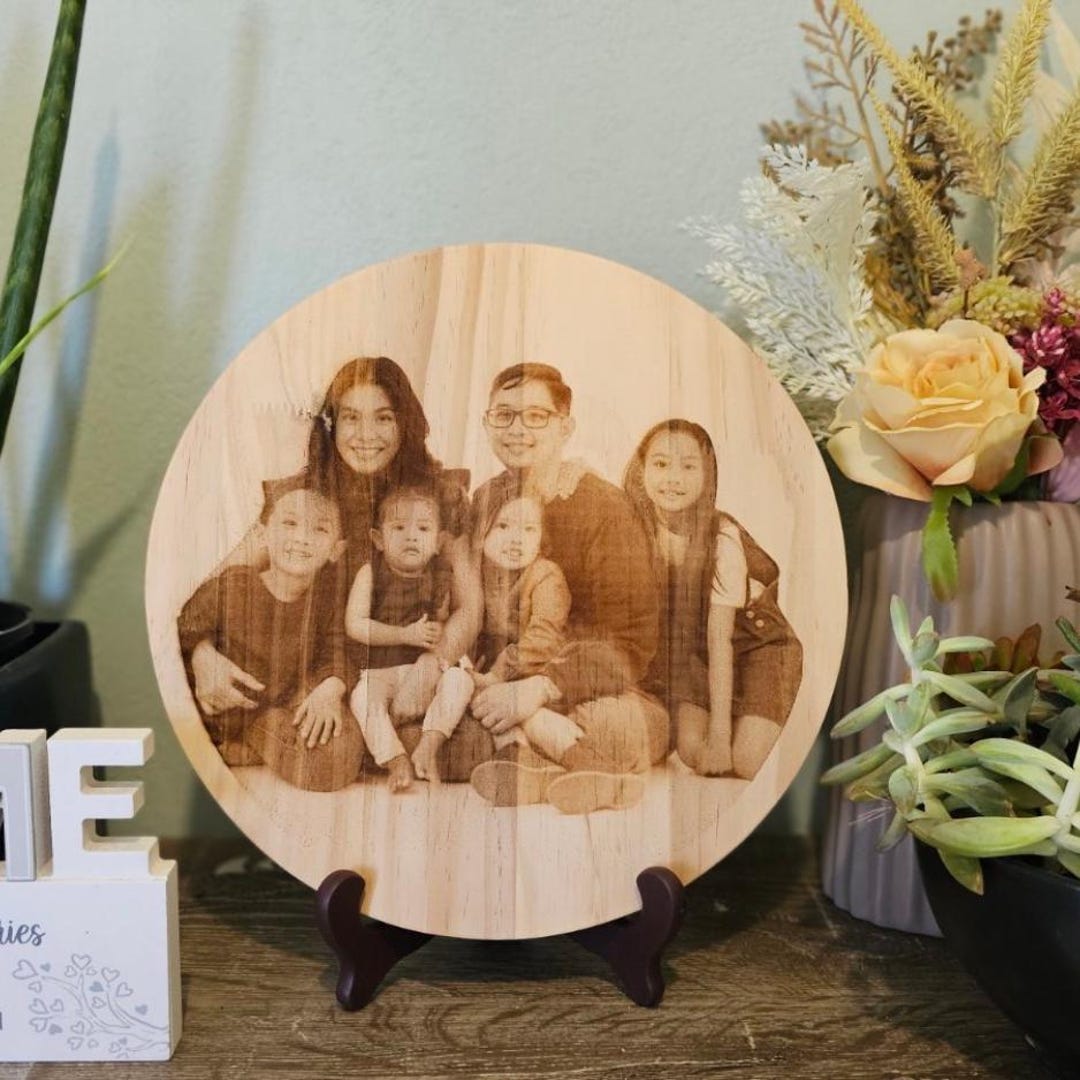 Rustic Wooden Round Custom Family Photo Plaque - Personalized Wood Wall ...
