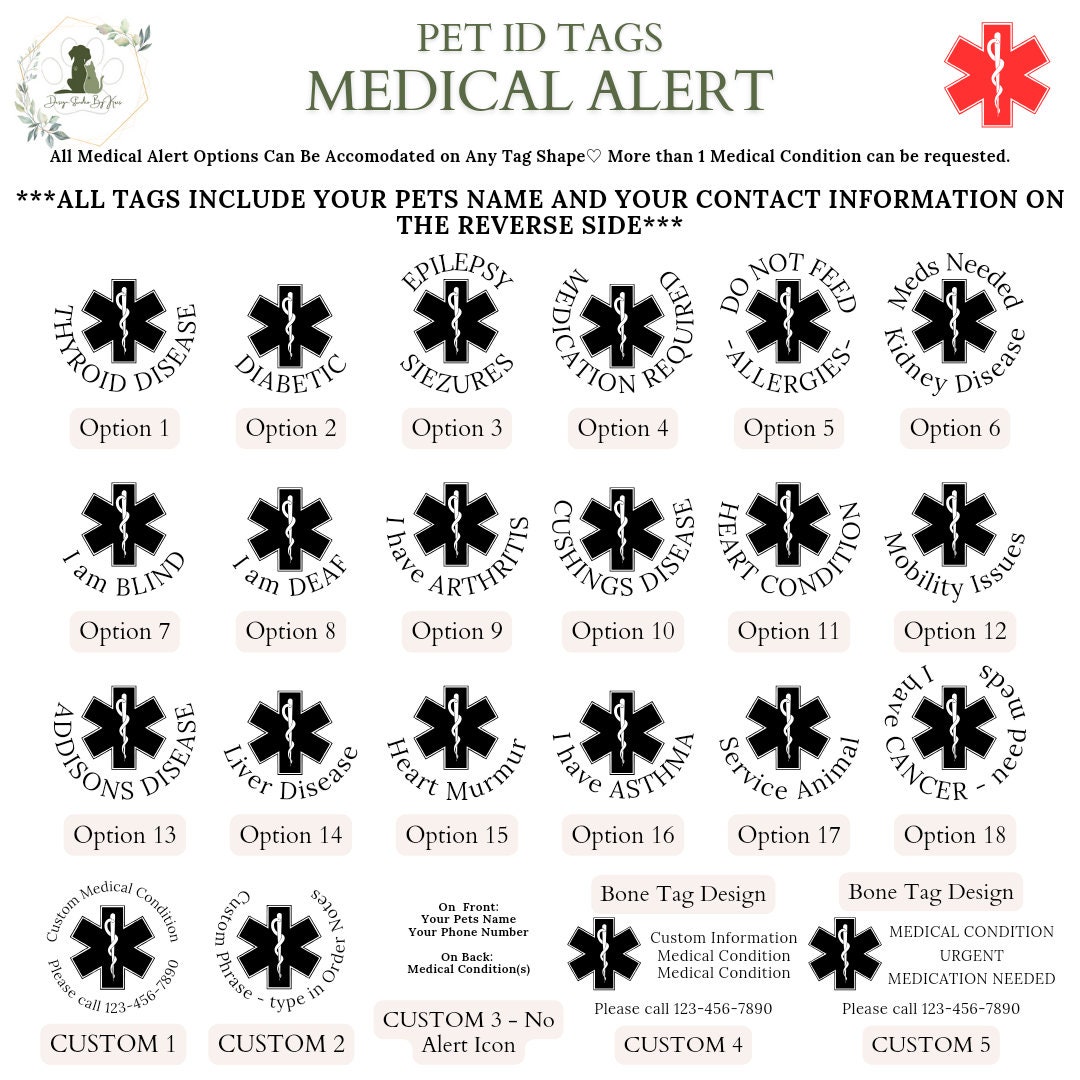 Medical Alert Pet | Pet Medication Tag | Alert Tag | Dog Collar Tag ...
