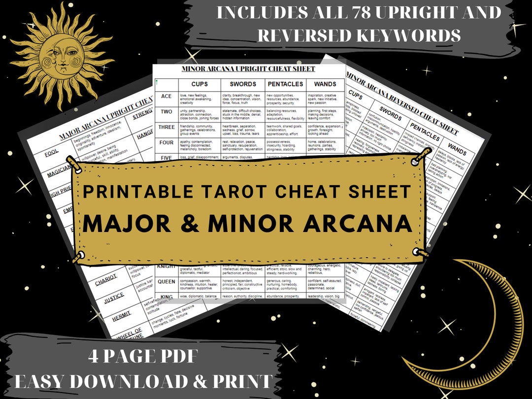 Tarot Cheat Sheet Printable Downloadable Major and Minor Arcana Cheat ...