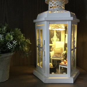 Lighted White Lantern With Cozy Wicker Miniature Scene - Etsy