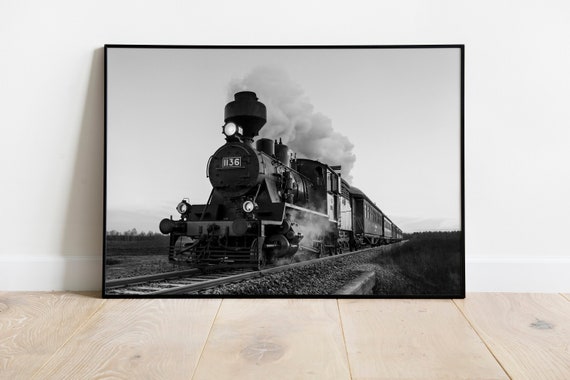 Black Train Print Printable Photo Art Vintage Style Black | Etsy