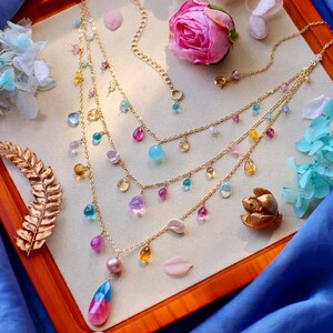 Pink / Blue Themed Gemstone Complex Delicate Multi Strands Necklace ...