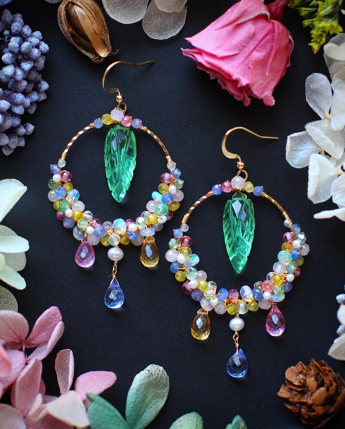 Apple Green Quartz / Opal Handmade 14K Gold Filled Floral Themed Dainty ...
