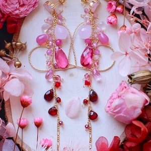 Pink Ruby / Rose Quartz / Garnet Heart Shape Dangle Stud Earrings ...