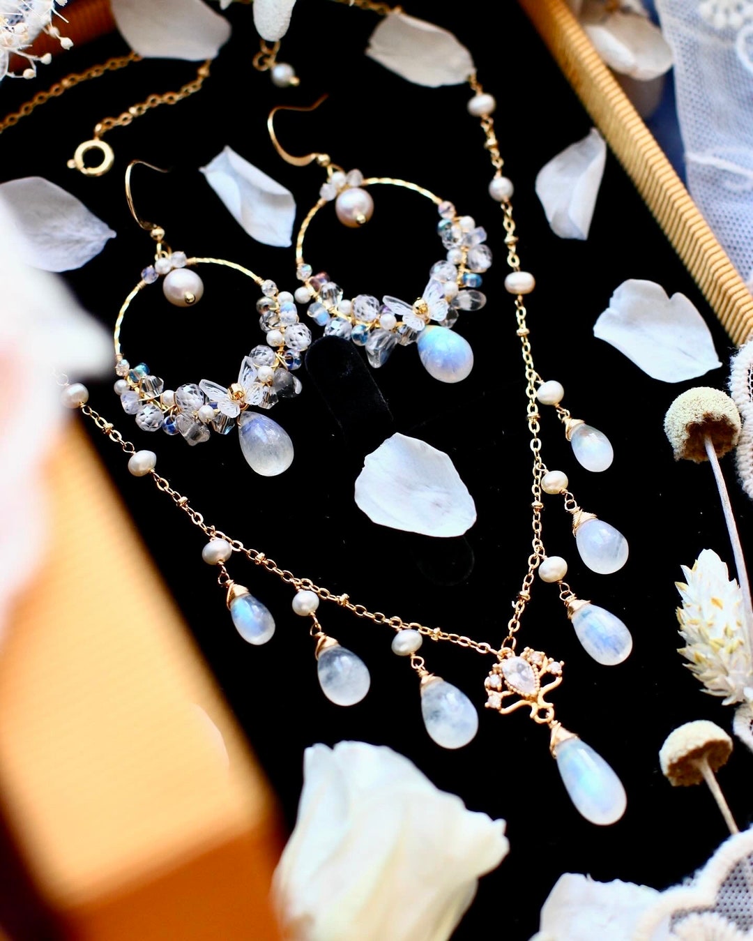 Rainbow Moonstone / Aurora Pearl 14K Gold Filled Handmade Jewelry Set ...