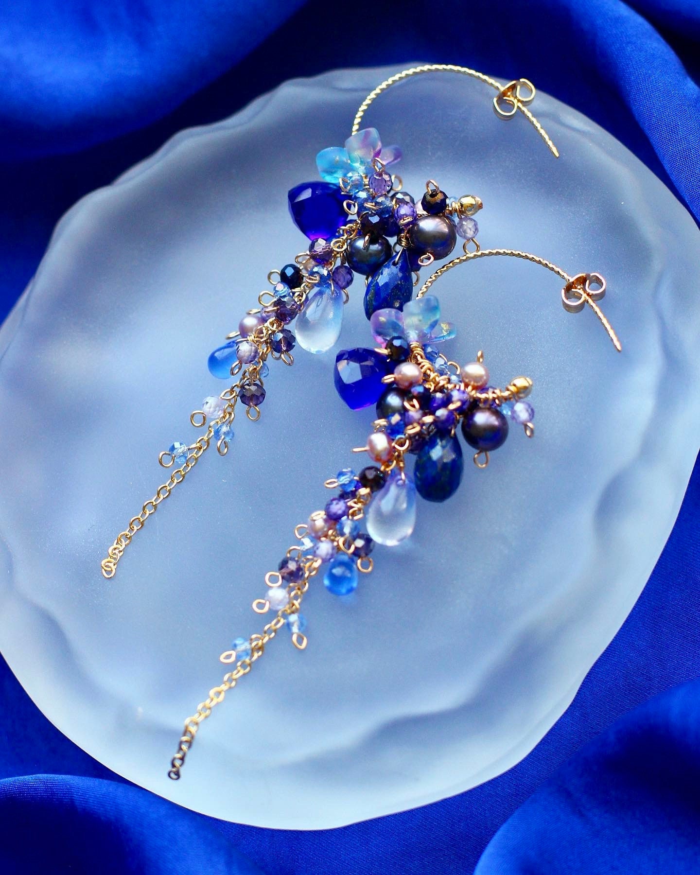 Royal Blue Quartz / Lapis Lazuli / Pearl Handmade 14K Gold Filled Hoop ...