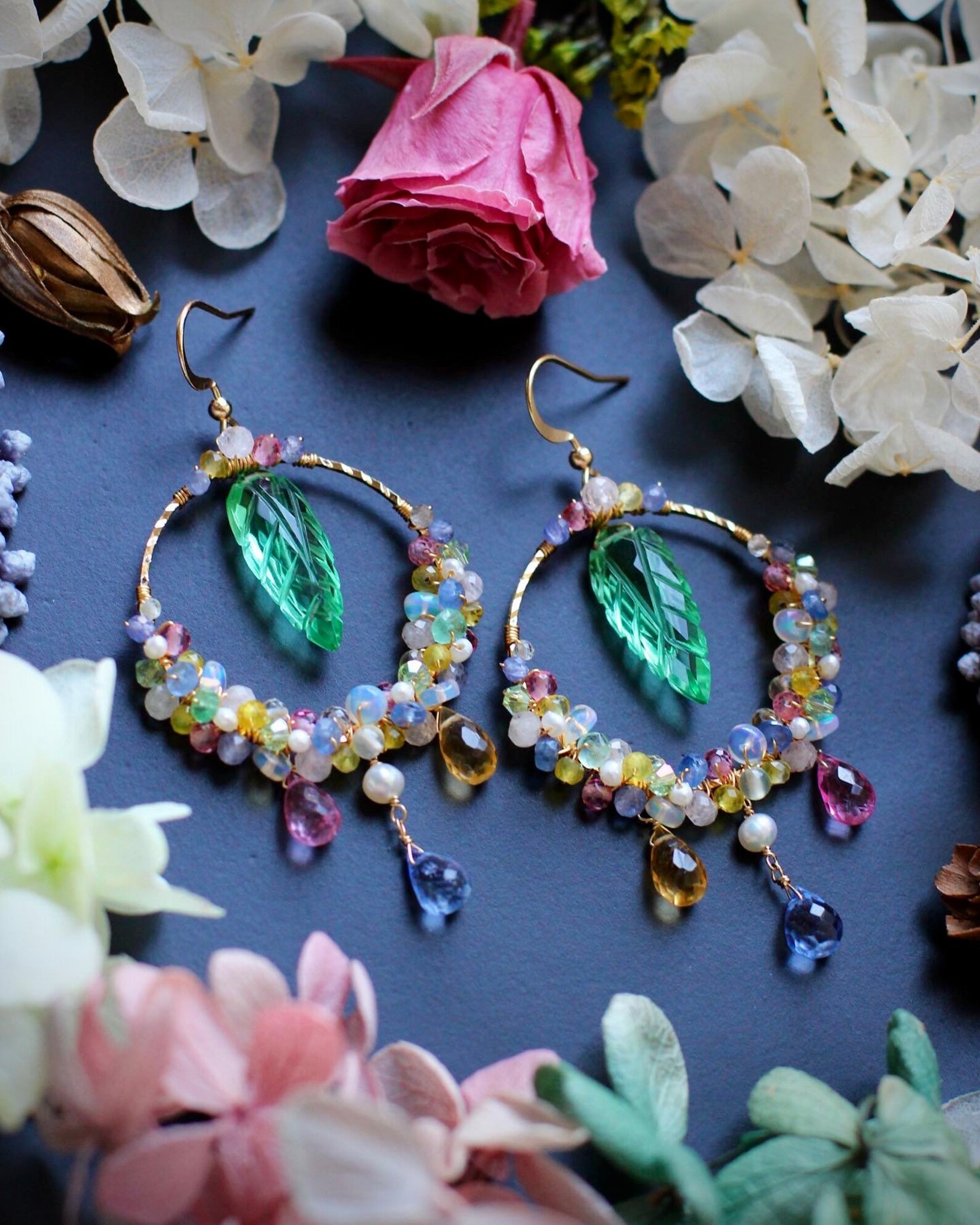Apple Green Quartz / Opal Handmade 14K Gold Filled Floral Themed Dainty ...