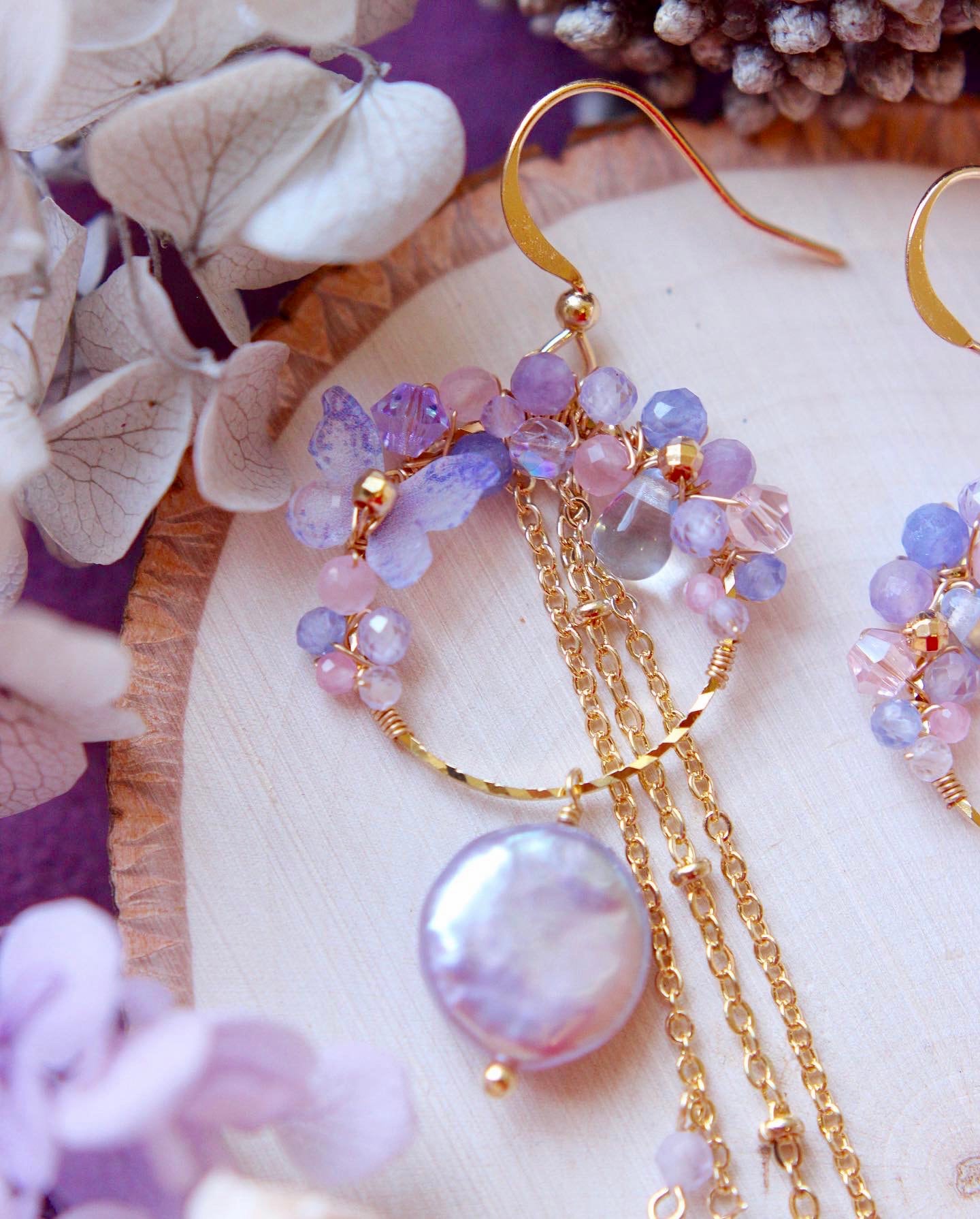 Button Baroque Pearl / Tanzanite / Amethyst Handmade 14K Gold Filled ...