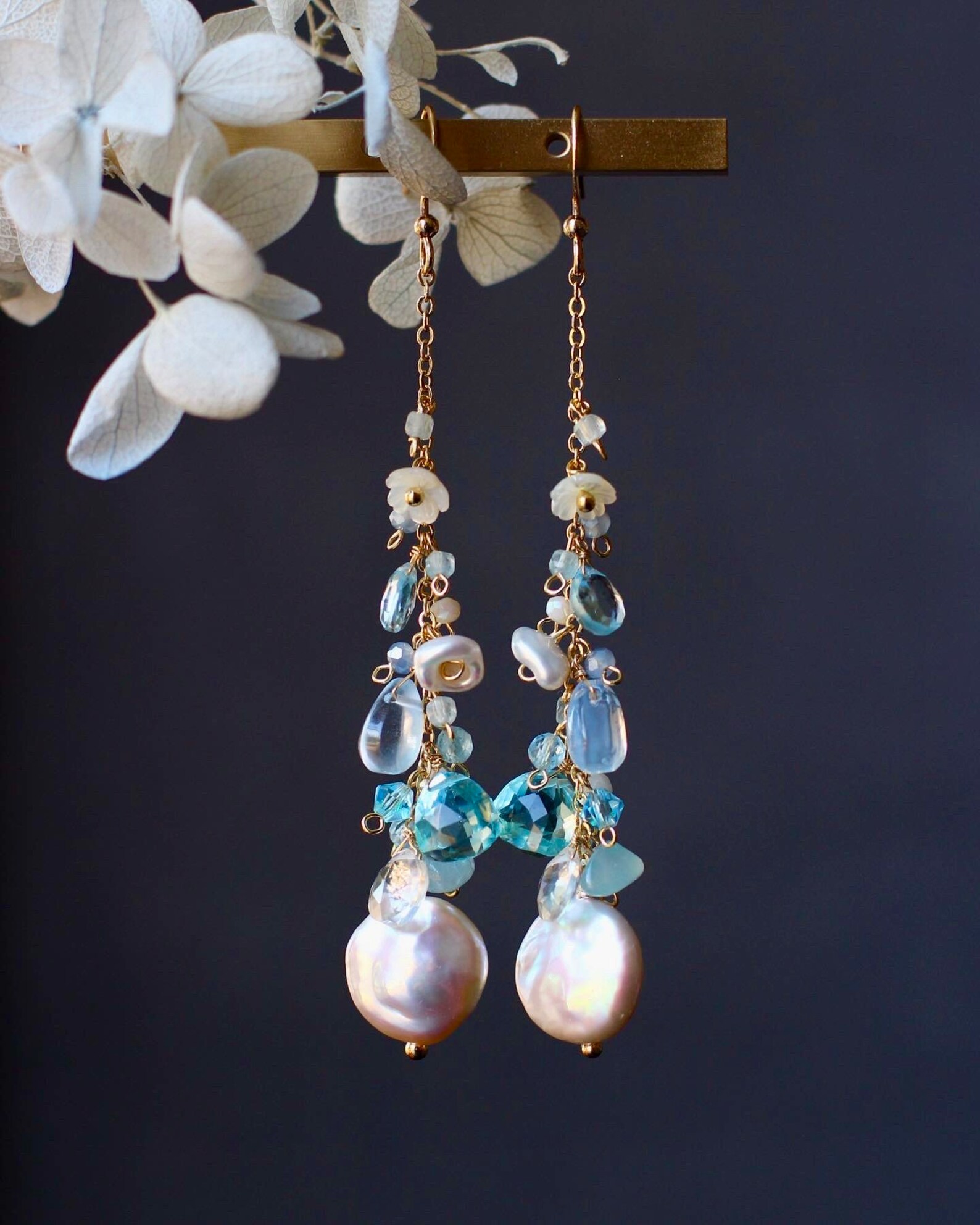 Handmade 14K Gold Filled Sky Blue Quartz/ Baroque Pearl / - Etsy