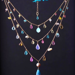 Pink / Blue Themed Gemstone Complex Delicate Multi Strands Necklace ...