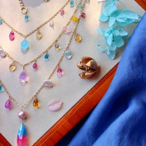 Pink / Blue Themed Gemstone Complex Delicate Multi Strands Necklace ...