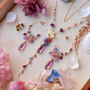 Plum Quartz / Tanzanite / Garnet / Rose Quartz Jewelry Set // 14K Gold ...