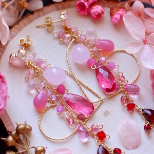 Pink Ruby / Rose Quartz / Garnet Heart Shape Dangle Stud Earrings ...