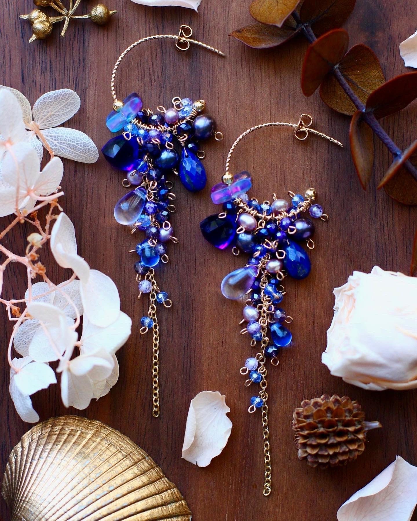 Royal Blue Quartz / Lapis Lazuli / Pearl Handmade 14K Gold Filled Hoop ...