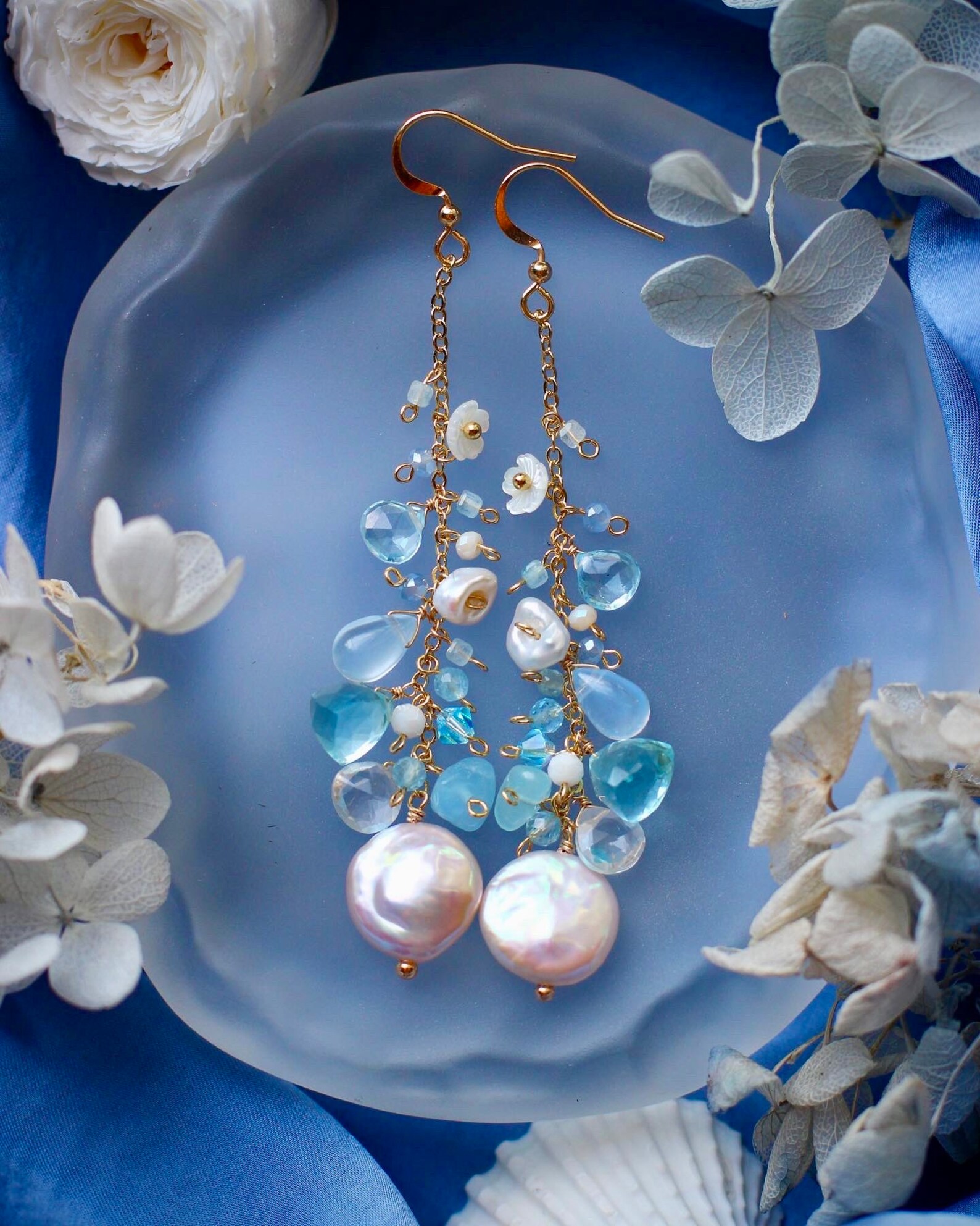 Handmade 14K Gold Filled Sky Blue Quartz/ Baroque Pearl / - Etsy