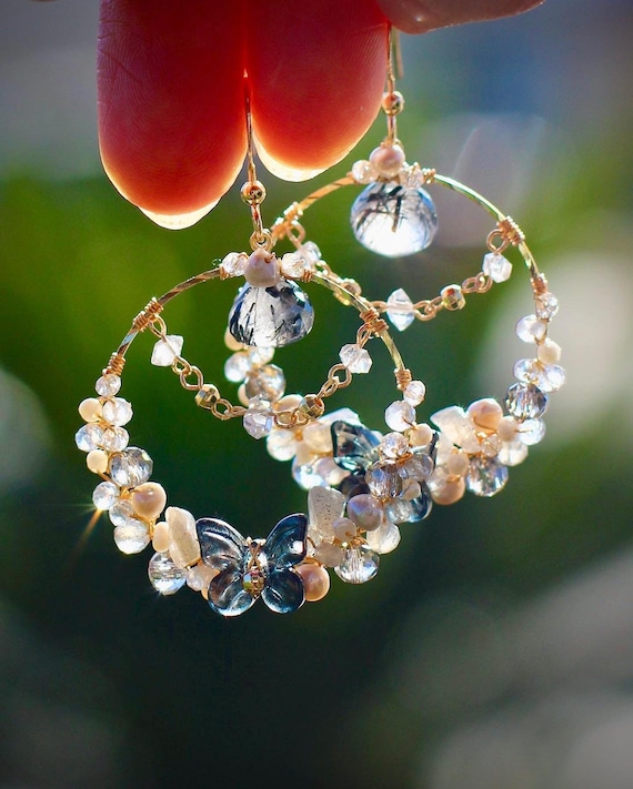 Black Hair Quartz Handmade Gemstone Butterfly Floral Cluster - Etsy