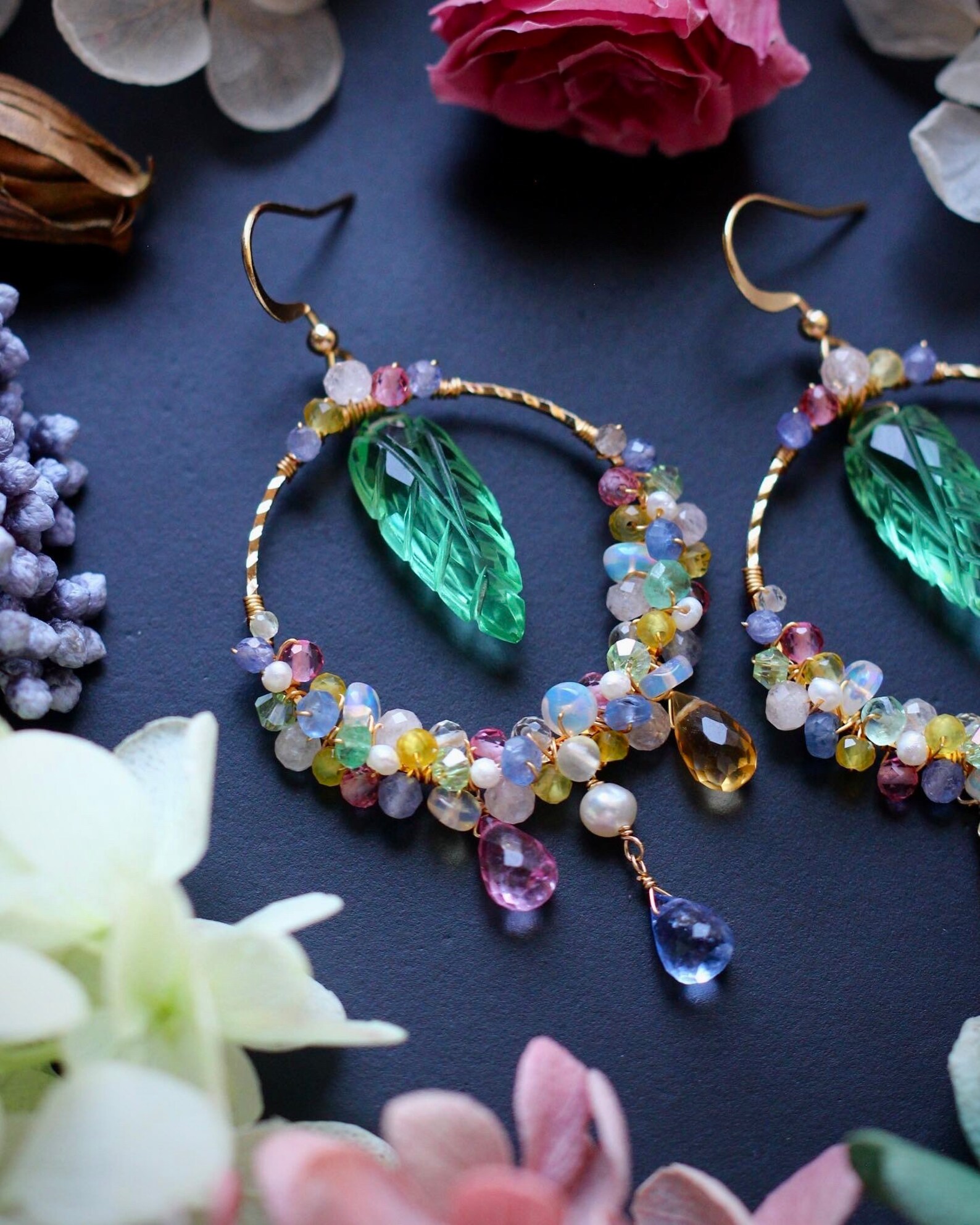 Apple Green Quartz / Opal Handmade 14K Gold Filled Floral Themed Dainty ...
