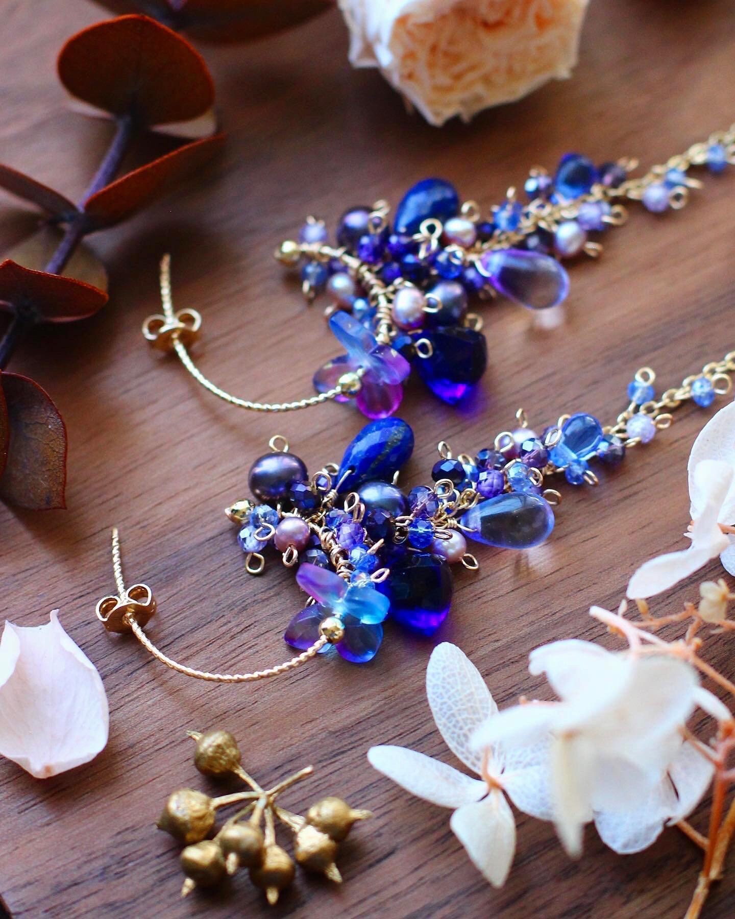 Royal Blue Quartz / Lapis Lazuli / Pearl Handmade 14K Gold Filled Hoop ...