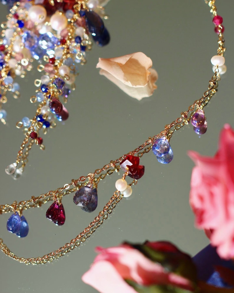 Rose Carved Shell / Garnet / Cordierite / Aurora Pearl / Sapphire ...