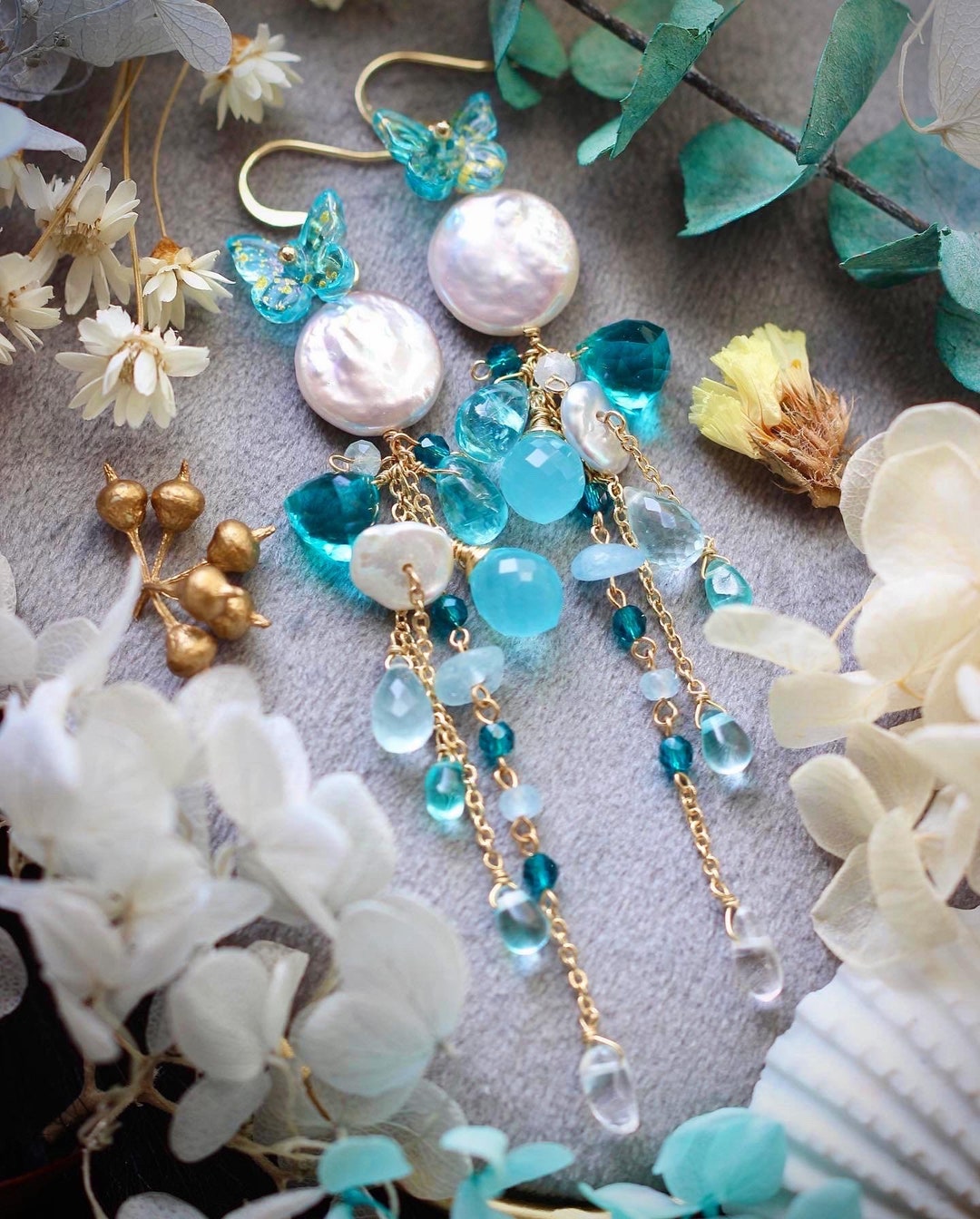 Apatite / Baroque Pearl / Topaz Assorted Handcrafted 14K Golf Filled ...