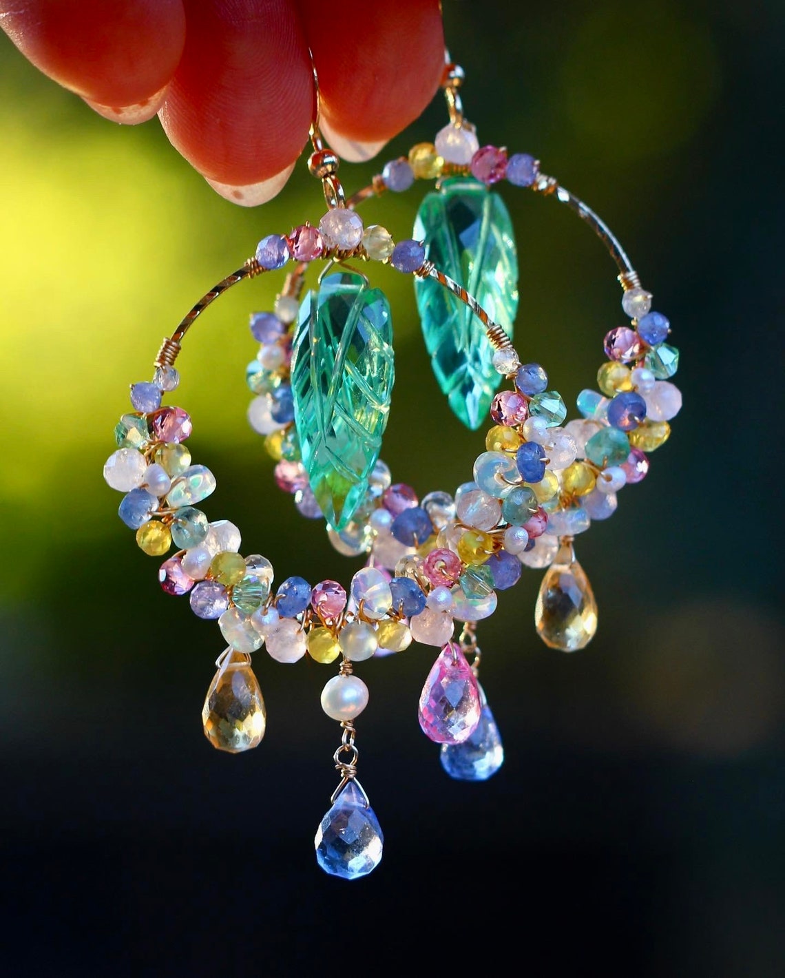 Apple Green Quartz / Opal Handmade 14K Gold Filled Floral Themed Dainty ...