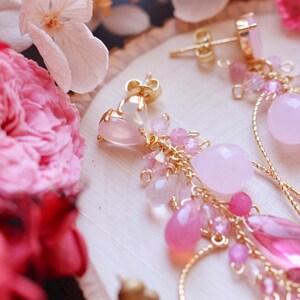 Pink Ruby / Rose Quartz / Garnet Heart Shape Dangle Stud Earrings ...