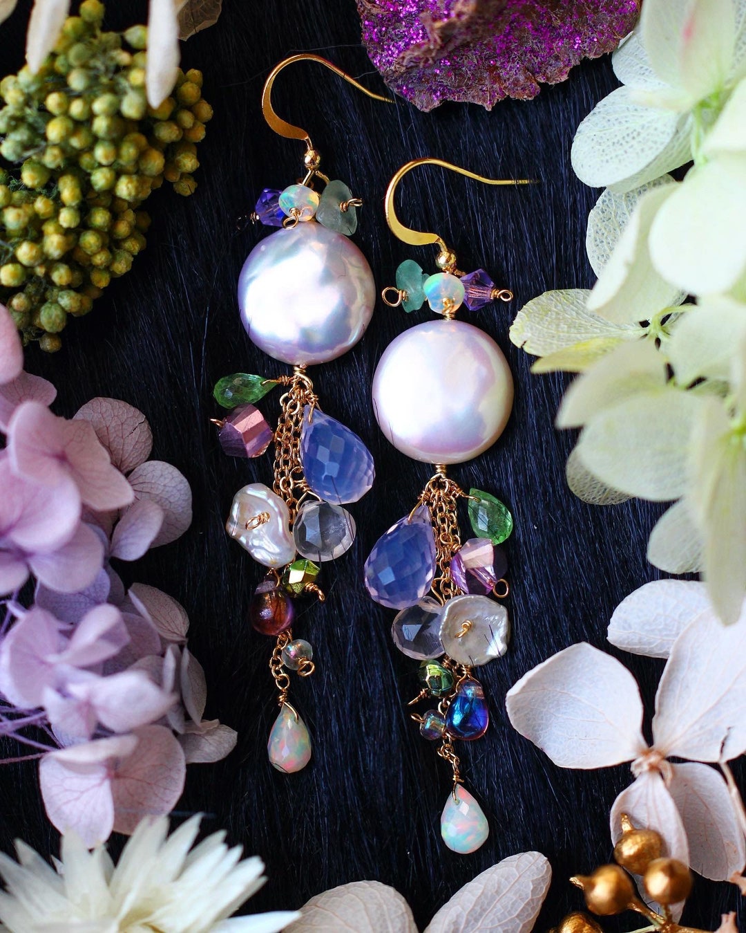 Button Baroque Pearl / Lavender Opal / Opal / Green Garnet Gemstone ...
